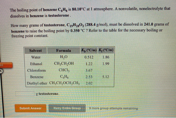 Solved The boiling point of benzene CH is 80.10°C at 1 | Chegg.com