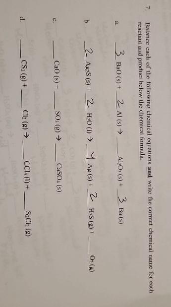 Solved Balance each of the following chemical equations and | Chegg.com