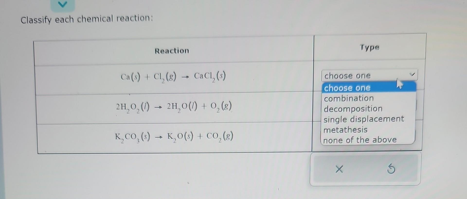Solved Classify each chemical reaction: Classify each | Chegg.com