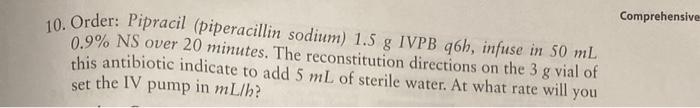 Solved Comprehensive 10. Order: Pipracil (piperacillin | Chegg.com