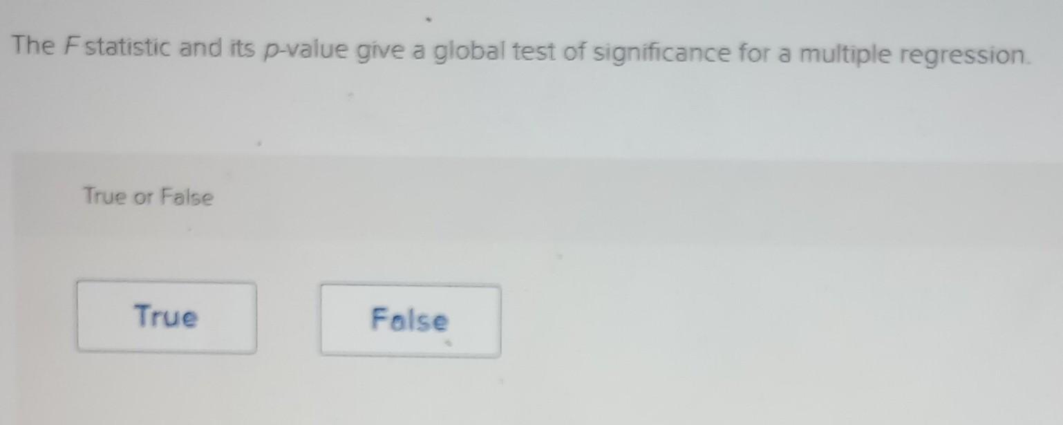 Solved The F statistic and its p-value give a global test of | Chegg.com