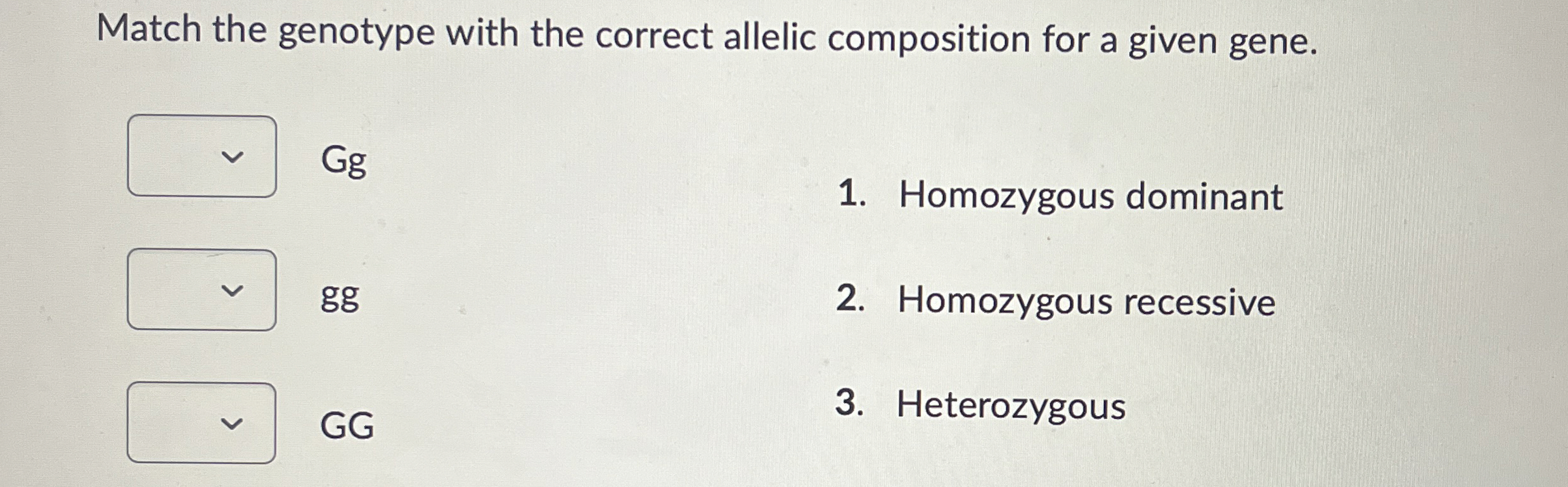 Solved Match the genotype with the correct allelic | Chegg.com