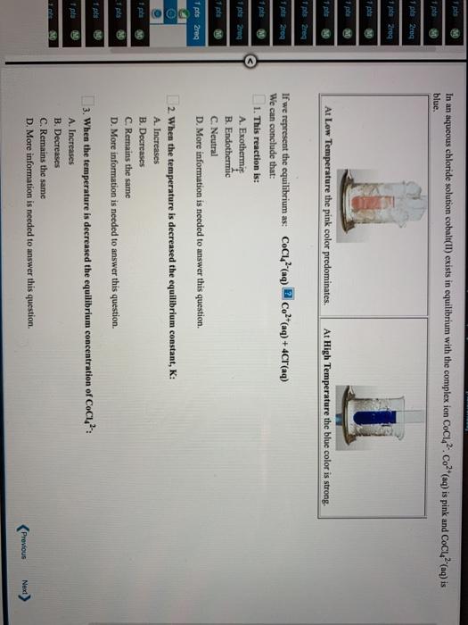 Solved 1 pts In an aqueous chloride solution cobalt(II) | Chegg.com
