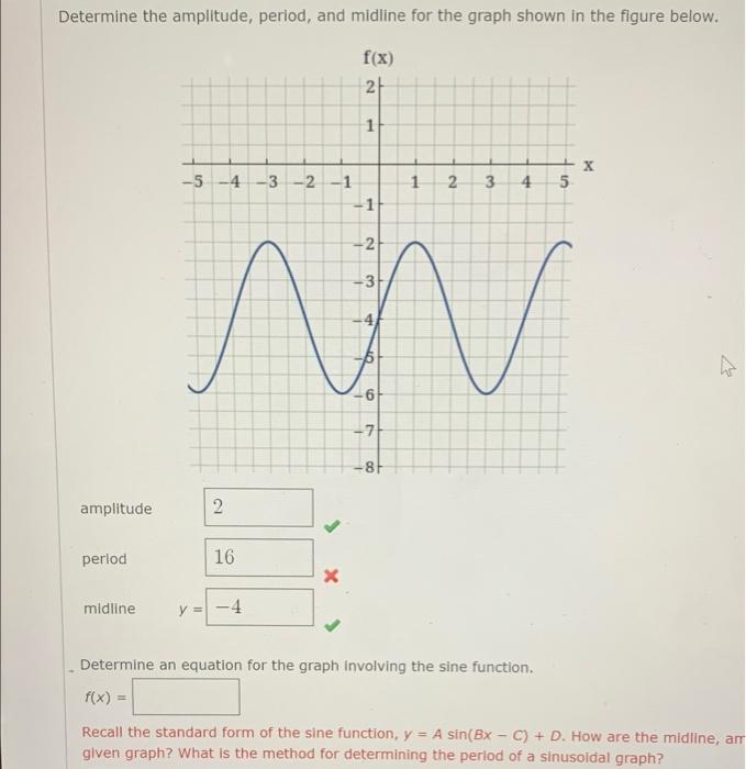 Solved Determine the amplitude, period, and midline for the | Chegg.com