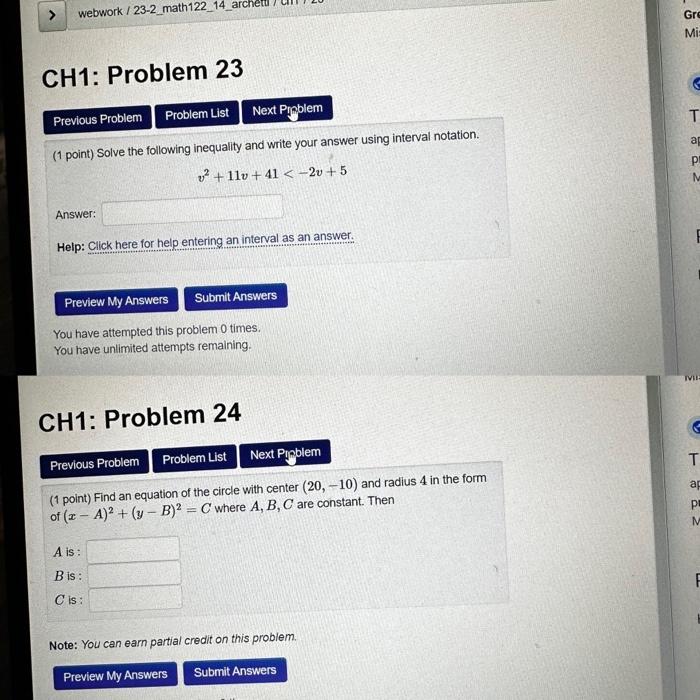 Solved (1 point) Solve the following inequality and write | Chegg.com