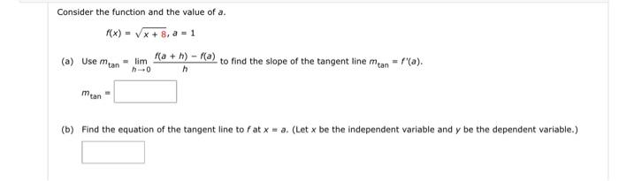 Solved Consider the function and the value of a. | Chegg.com