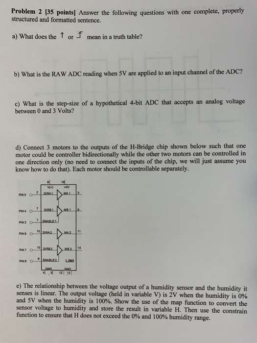 Solved Problem 2 35 Points Answer The Following Questions