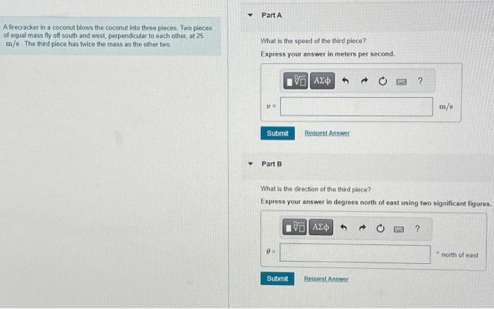 Solved A firecracker in a coconut blows the coconut into | Chegg.com