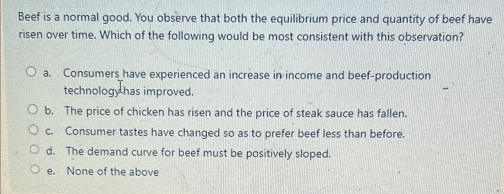 Solved Beef is a normal good. You observe that both the | Chegg.com