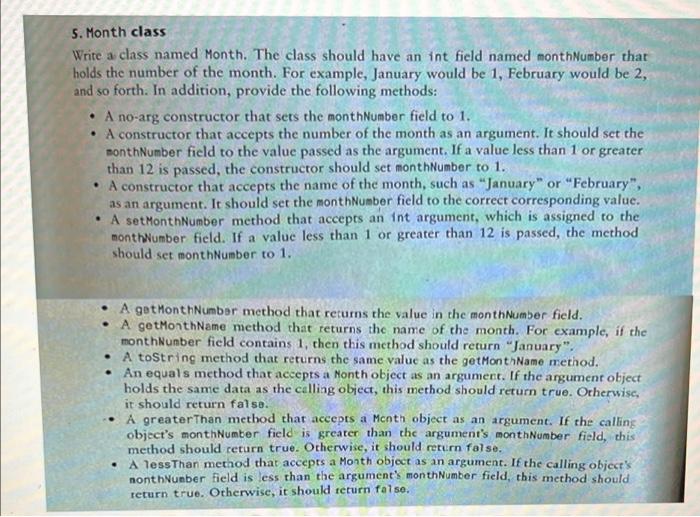 Solved 5. Month class Write a class named Month. The class | Chegg.com