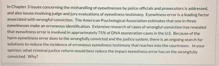 In your opinion, what criminal justice teform would | Chegg.com
