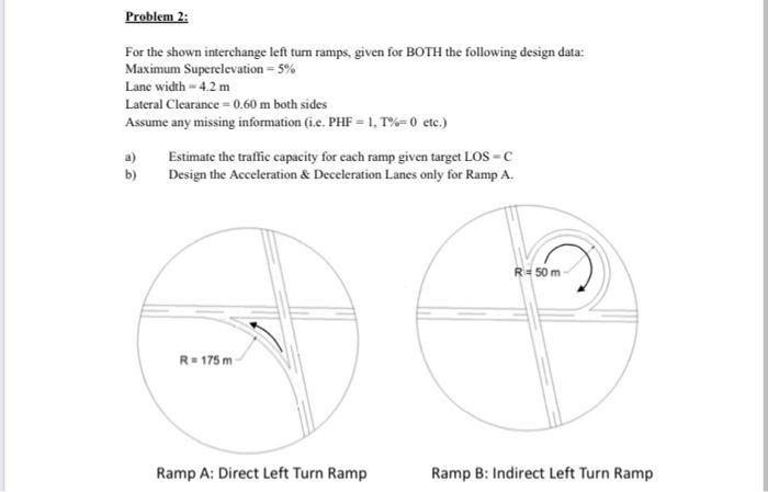 Solved Problem 2: For the shown interchange left turn ramps, | Chegg.com