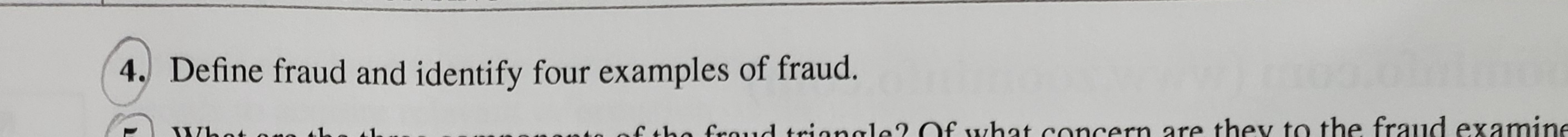 Solved 4. ﻿Define fraud and identify four examples of fraud. | Chegg.com