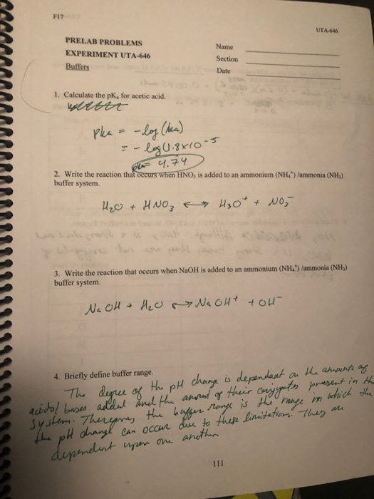 Solved FI7 UTA-646 PRELAB PROBLEMS Name EXPERIMENT UTA-646 | Chegg.com