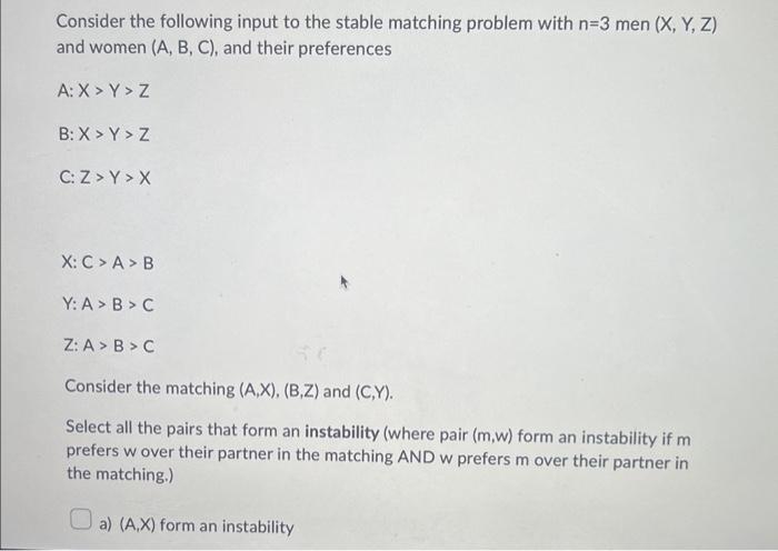 Solved Consider the following input to the stable matching | Chegg.com