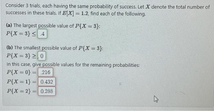 Solved Consider 3 trials, each having the same probability | Chegg.com