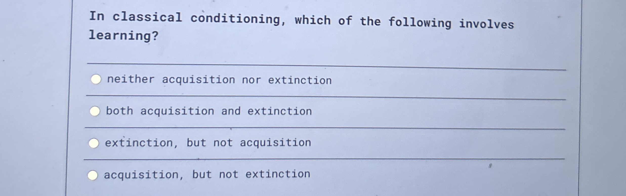 Solved In classical conditioning, which of the following | Chegg.com