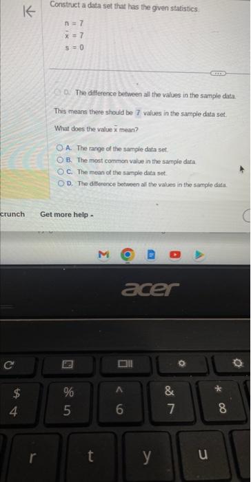 Solved Construct a data set that has the given statistics. | Chegg.com
