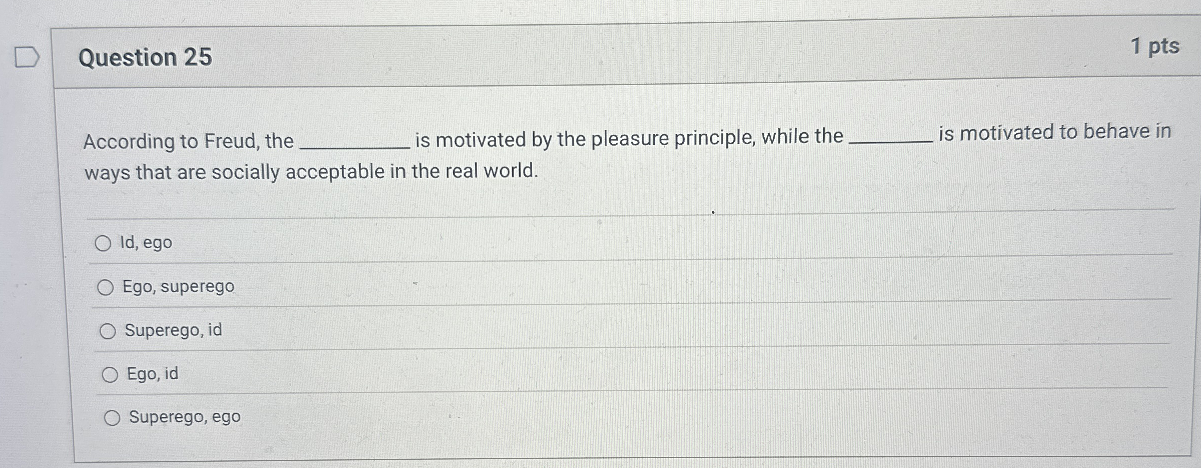 Question 251 ﻿ptsAccording to Freud, the ﻿is | Chegg.com