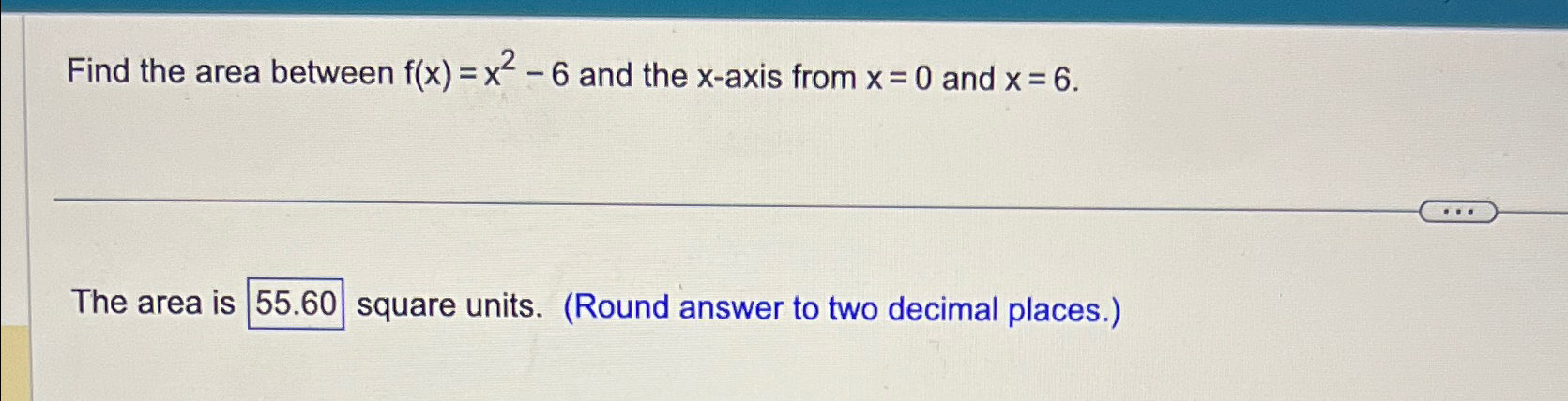 Solved Find the area between f(x)=x2-6 ﻿and the x-axis from | Chegg.com