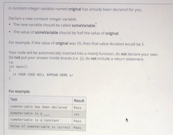 Solved A constant integer variable named original has | Chegg.com