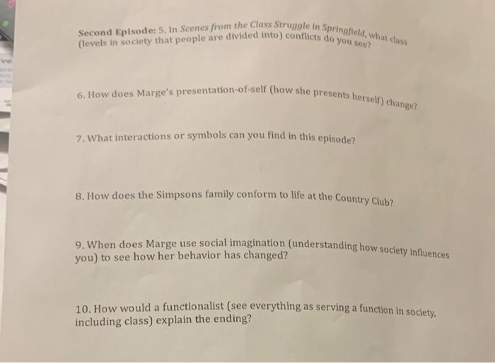 The Sociology of the Simpsons First Episode: 1. In | Chegg.com