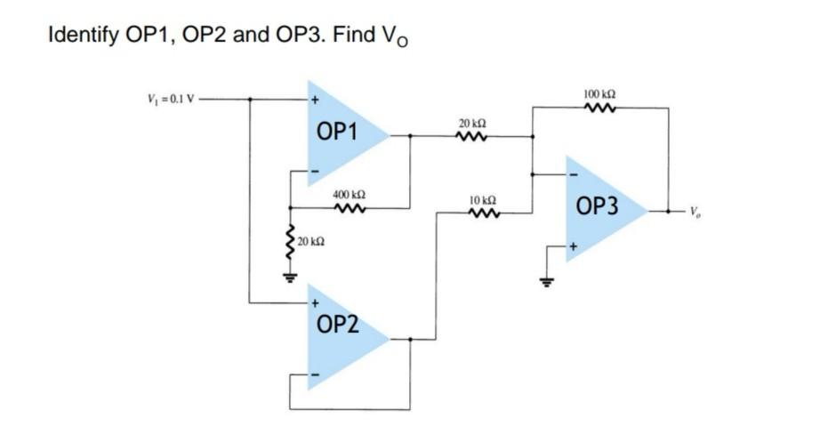Solved Identify OP1, OP2 and OP3. Find Vo V = 0.1V - 100 ΚΩ | Chegg.com