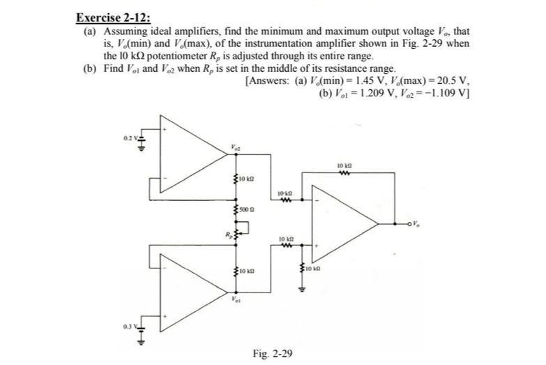 Solved Exercise 2-12:(a) ﻿Assuming ideal amplifiers, find | Chegg.com