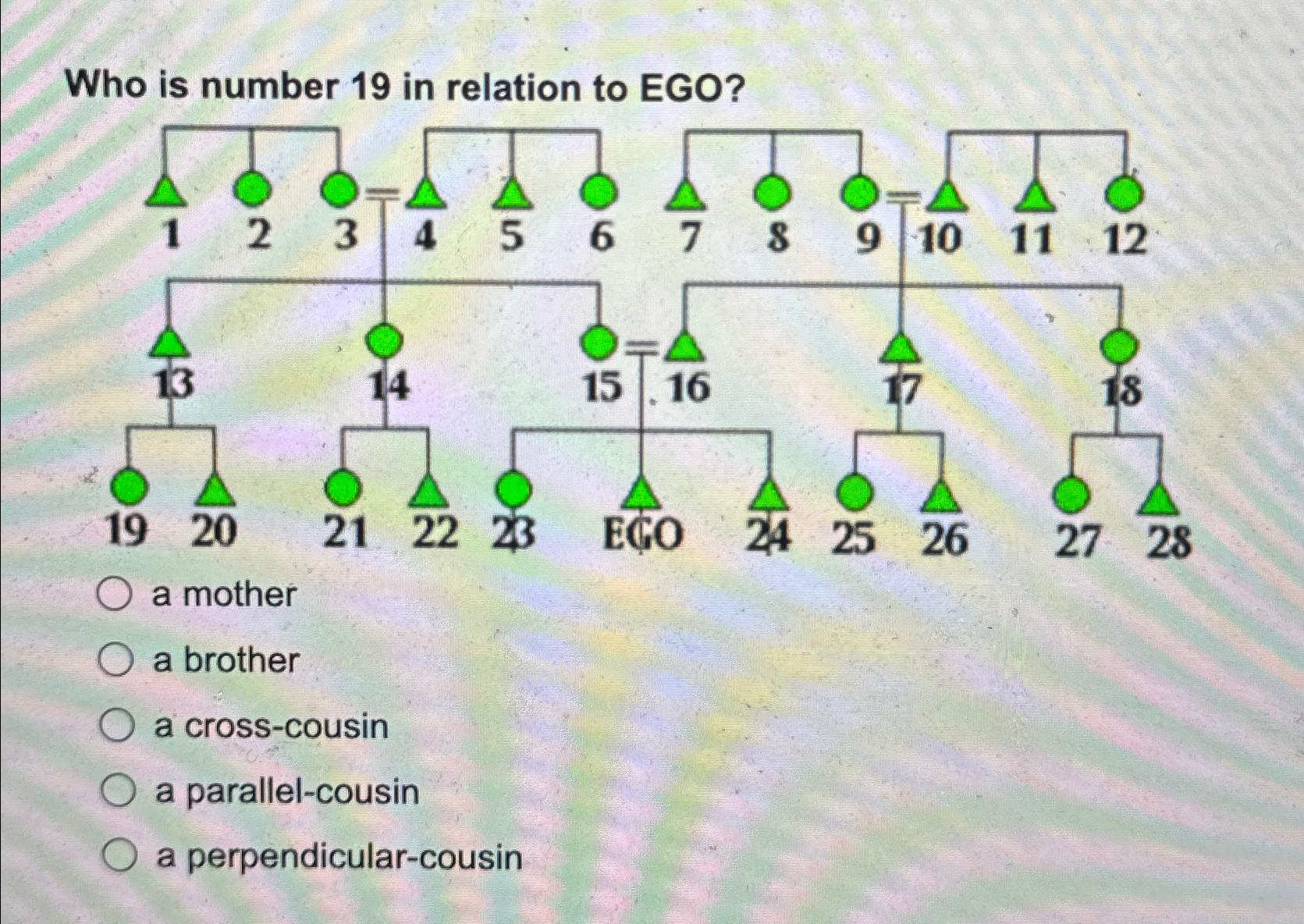 Who is number 19 ﻿in relation to EGO?a mothera | Chegg.com