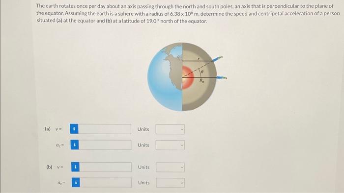 Solved The earth rotates once per day about an axis passing | Chegg.com