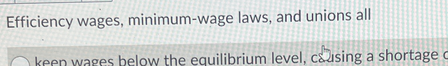 Solved Efficiency wages, minimum-wage laws, and unions | Chegg.com