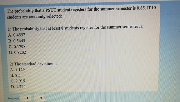 Solved The probability that a PSUT student registers for the | Chegg.com