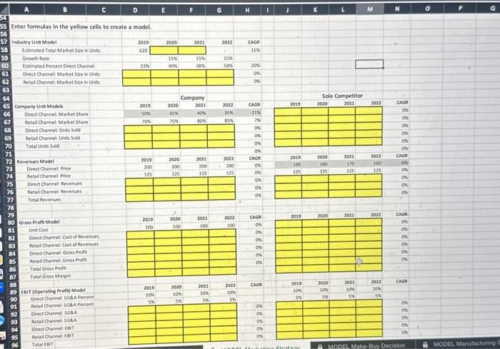 Solved Enter formulas in the yellow cells to create a | Chegg.com