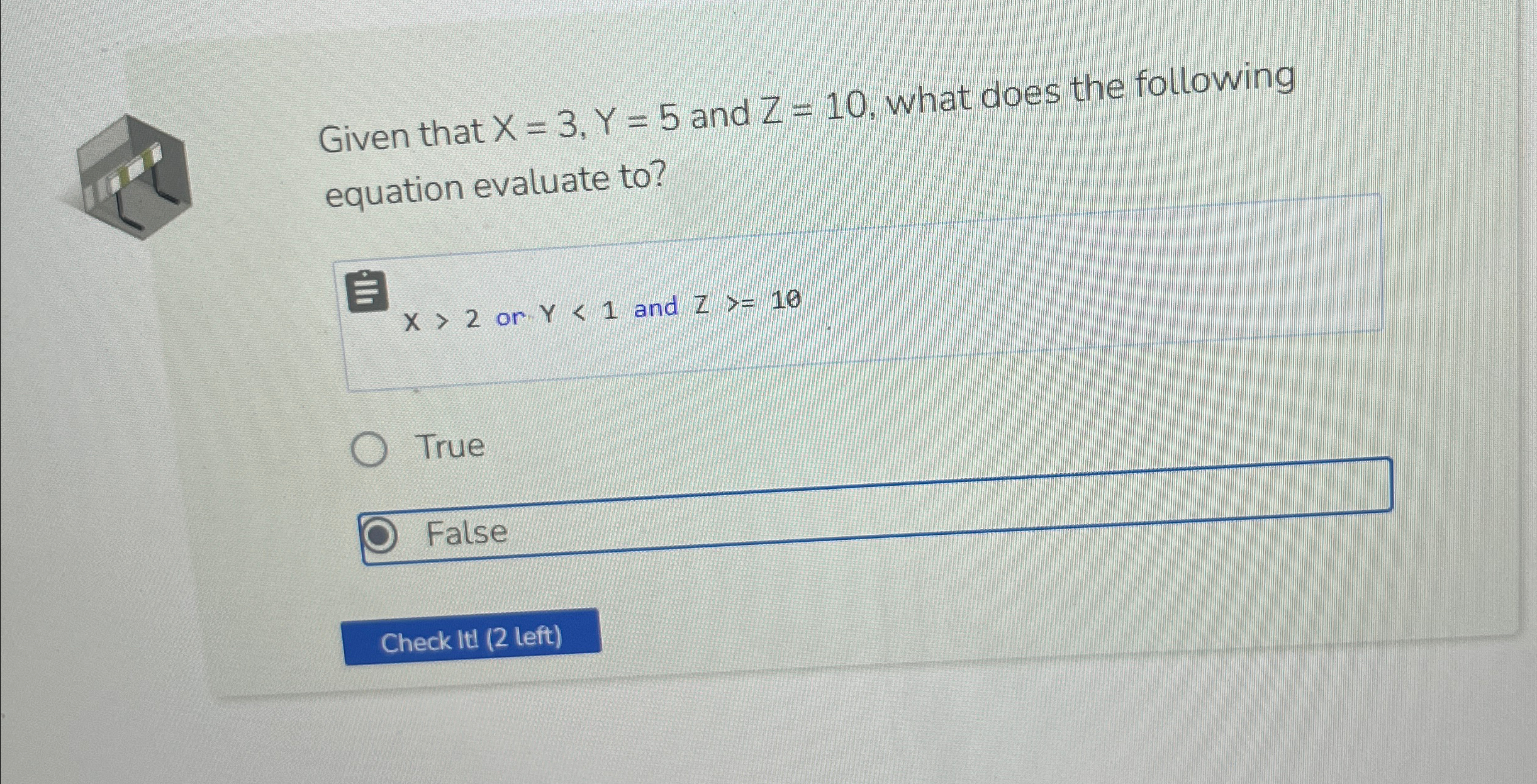 Solved Given that x=3,Y=5 ﻿and Z=10, ﻿what does the | Chegg.com