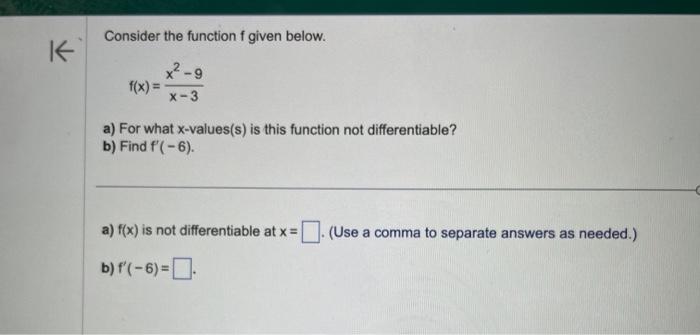 Solved Consider the function f given below. f(x)=x−3x2−9 a) | Chegg.com