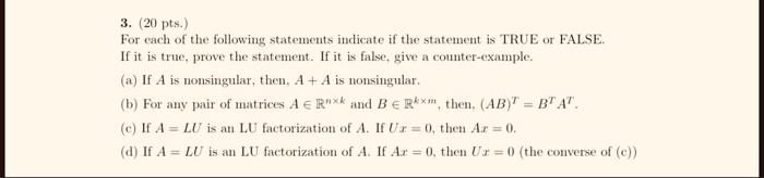 Solved 3. (20 pts.) For each of the following statements | Chegg.com