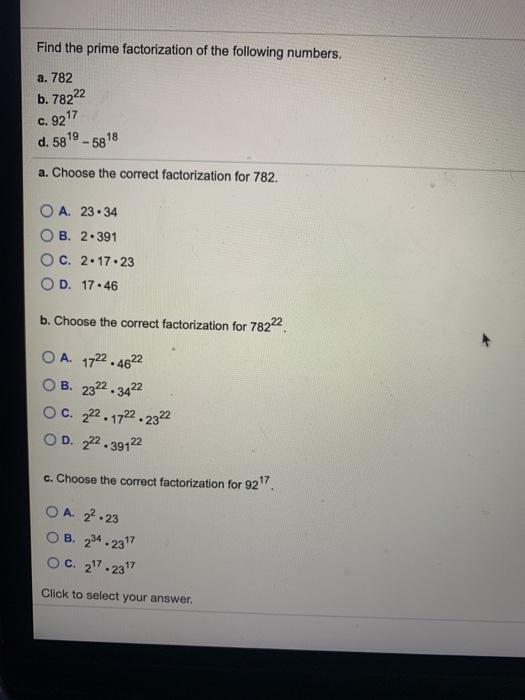 Solved Find the prime factorization of the following | Chegg.com