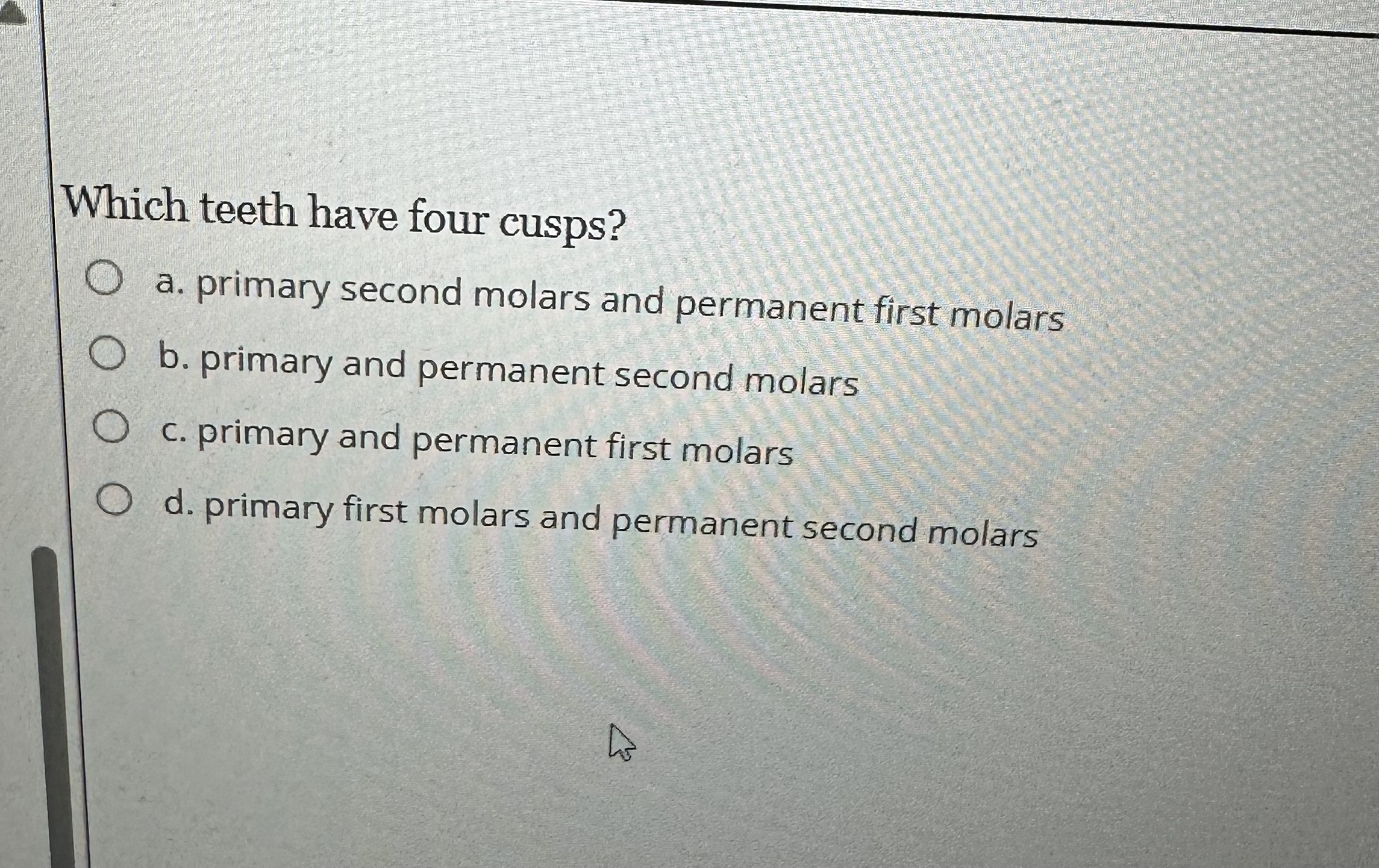 Solved Which teeth have four cusps?a. ﻿primary second molars | Chegg.com