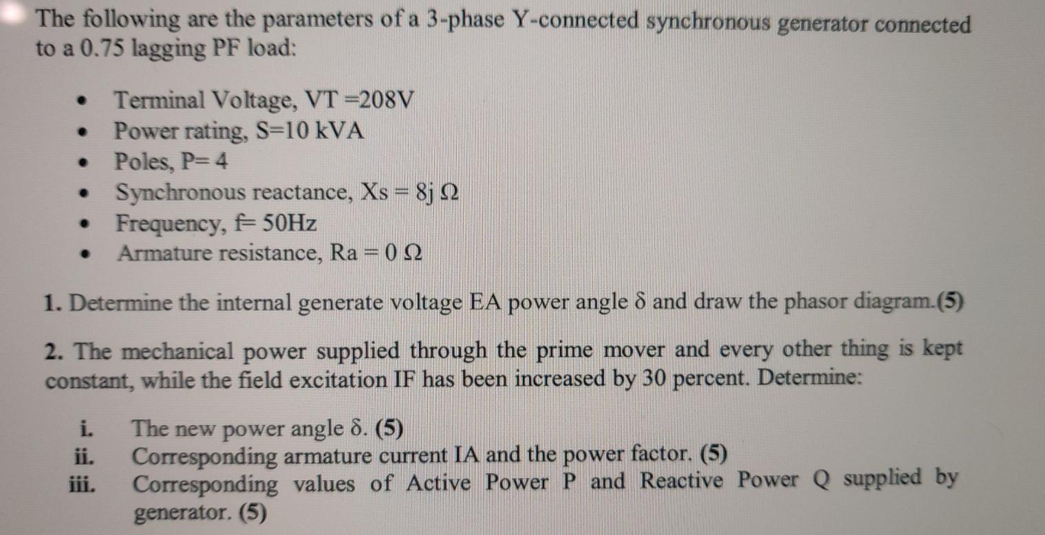 Solved The following are the parameters of a 3-phase | Chegg.com