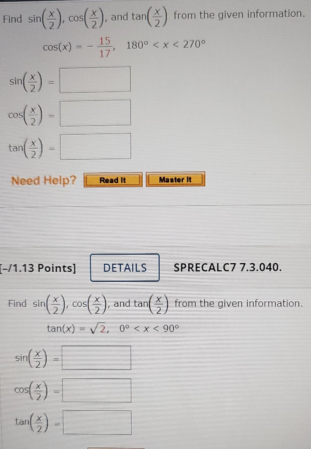 Solved Find sin(2x),cos(2x), and tan(2x) from the given | Chegg.com