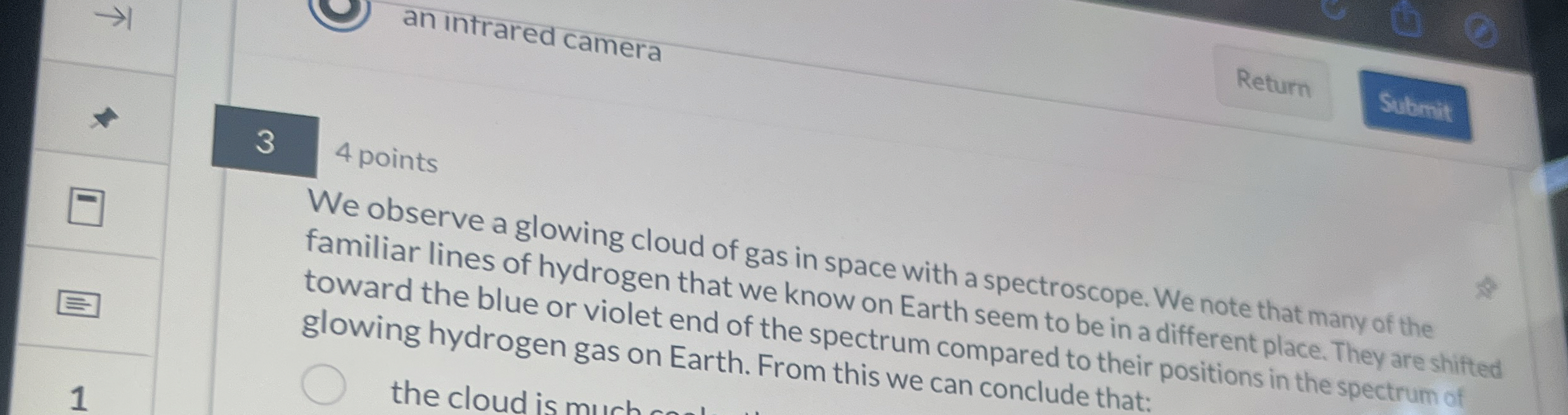 Solved an intrared cameraReturn34 ﻿pointsWe observe a | Chegg.com