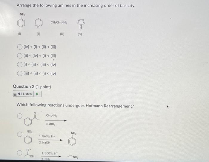 Solved Arrange the tollowing amınes in the increasing order | Chegg.com