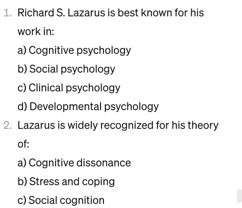 Solved Richard S. ﻿Lazarus is best known for his work in:a) | Chegg.com