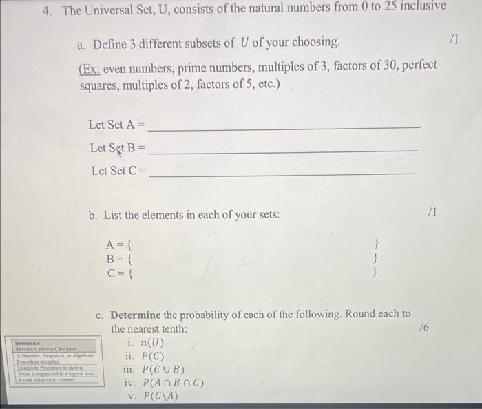 Solved The Universal Set, U, consists of the natural numbers | Chegg.com
