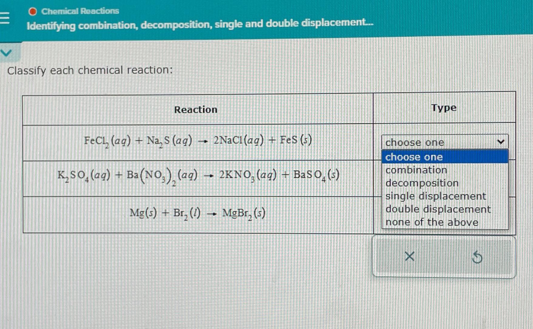 Solved Chemical Reactions Identifying combination, | Chegg.com