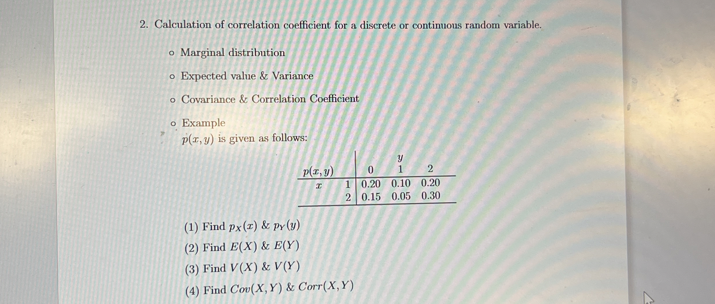 Solved Calculation of correlation coefficient for a discrete | Chegg.com