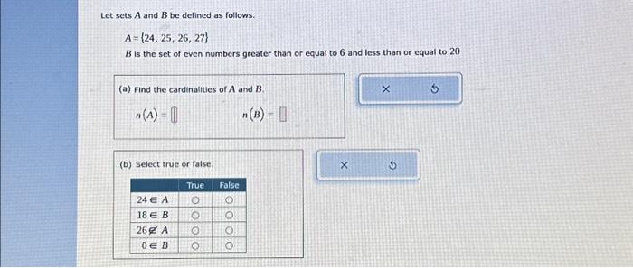 Solved Let sets A and B be defined as follows. A=(24, 25, | Chegg.com