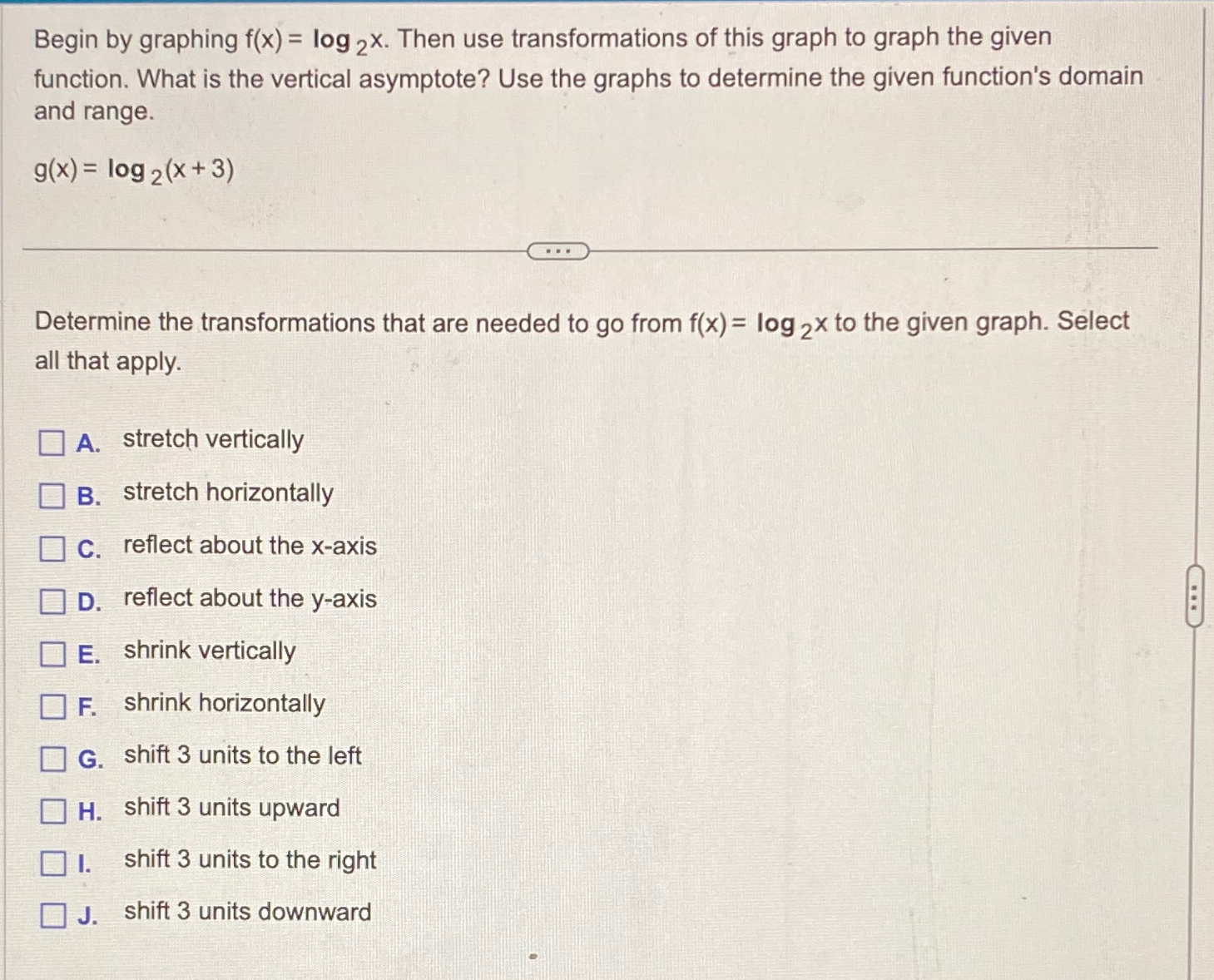 Solved Begin by graphing f(x)=log2x. ﻿Then use | Chegg.com