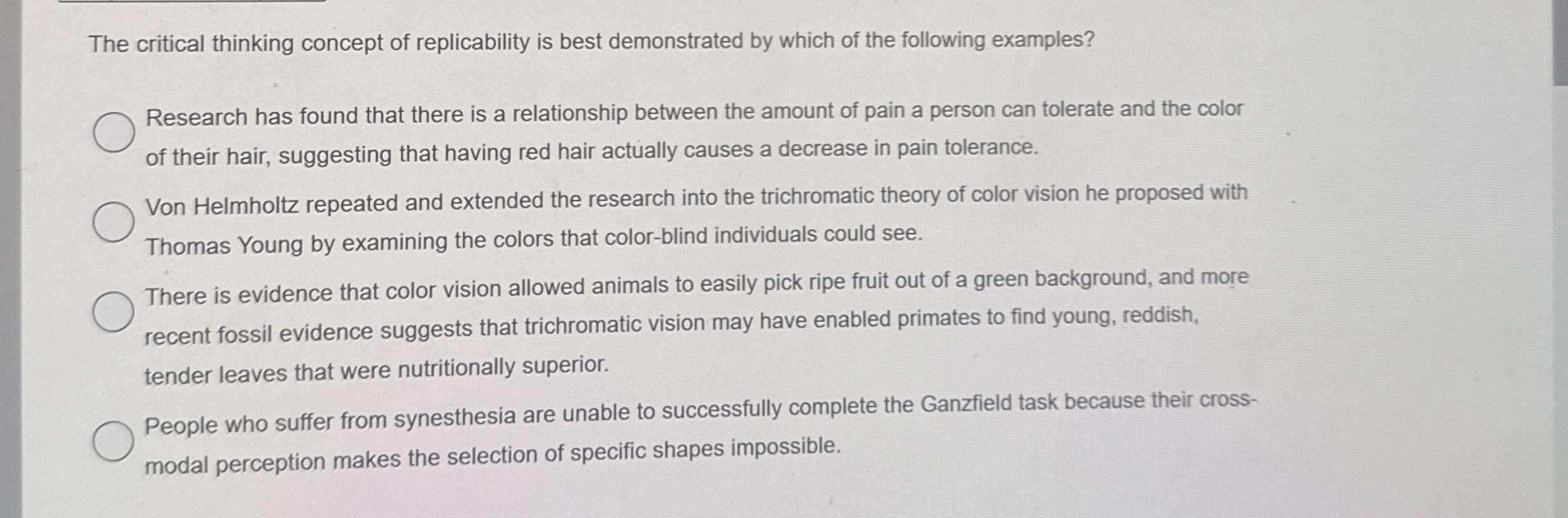 Solved The critical thinking concept of replicability is | Chegg.com
