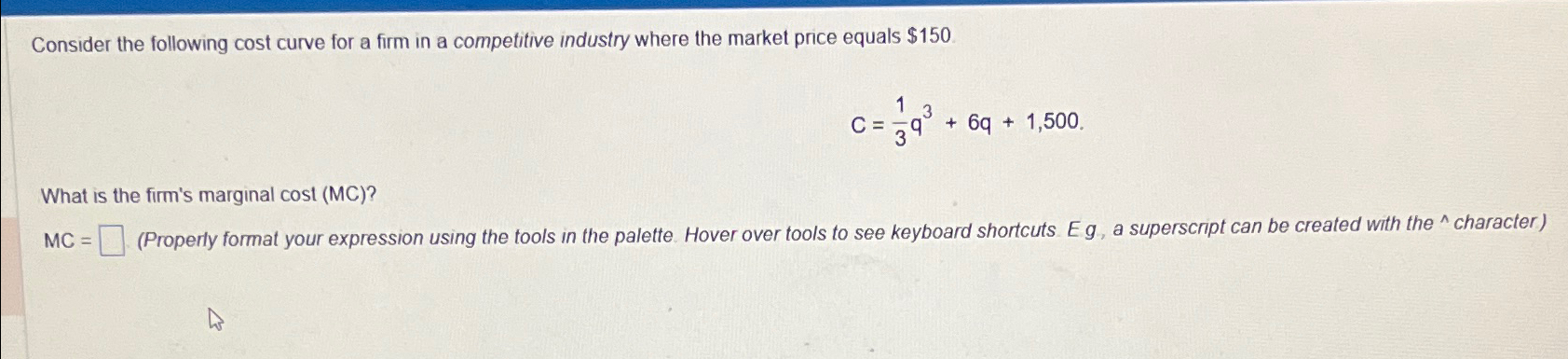 Solved Consider the following cost curve for a firm in a | Chegg.com
